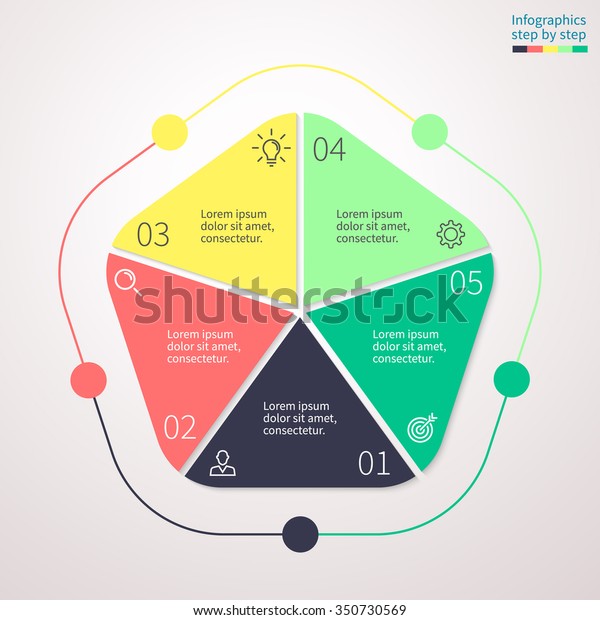 Pentagon diagram, chart, graph. Pentagon with 5 steps, options, parts ...