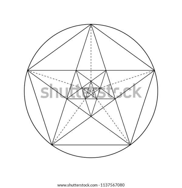 Pentagram. Estrella pentagonal. Sección dorada. Número de fibonacci ...