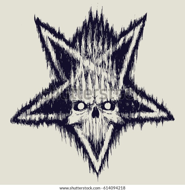 Pentagram Scull Evil Rock Grunge Print Stock Vector (Royalty Free ...