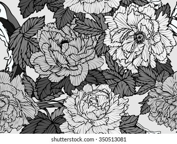 Peonies Seamless Vector Drawing Background Text Stock Vector (Royalty ...