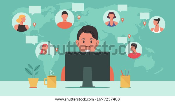People Around World Working Together Online Stock Vector (Royalty Free ...