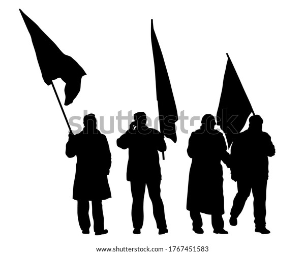 People Banner Flags Isolated Silhouettes People Stock Vector (Royalty ...