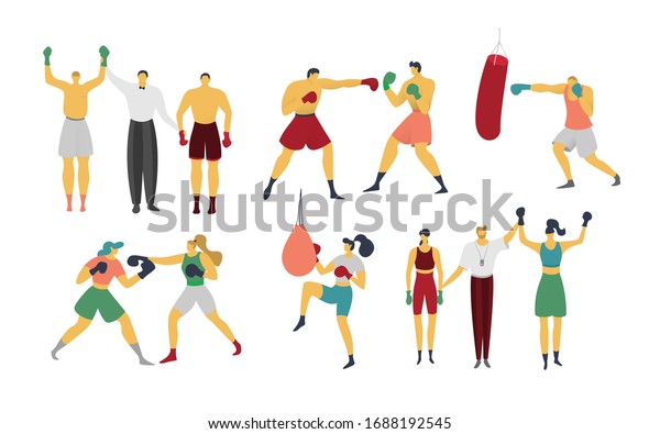 People Boxing Kickboxing Vector Illustration Boxer Stock Vector ...