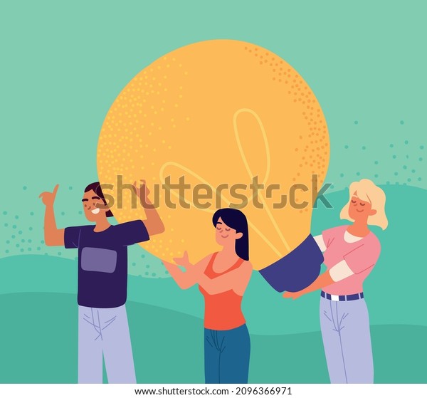 People Carrying Light Bulb Idea Stock Vector (Royalty Free) 2096366971 ...