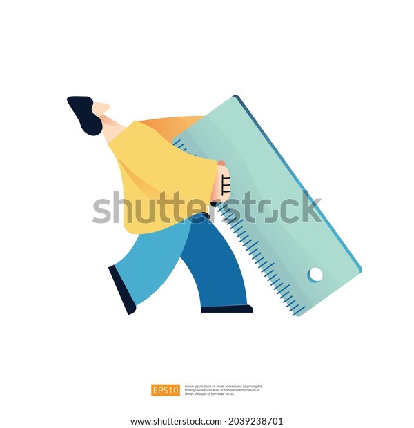 People Character Pull Giant Ruler Measurement Stock Vector (Royalty ...