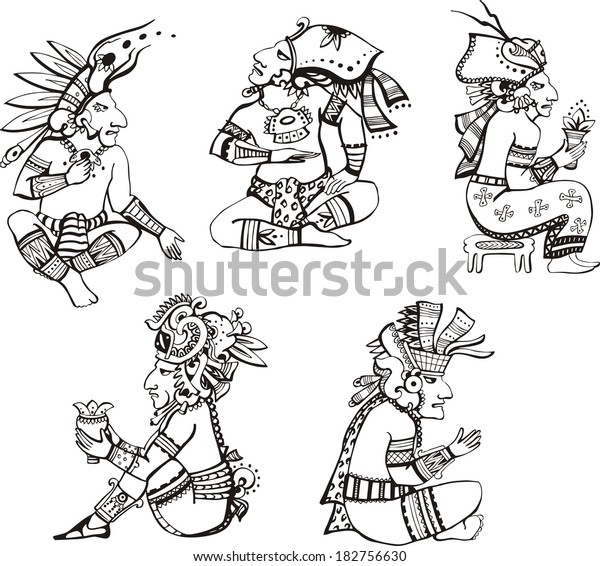 People Characters Ancient Maya Style Set Stock Vector (Royalty Free ...