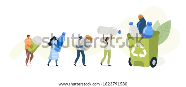 People Characters Collecting Plastic Trash Into Stock Vector (Royalty ...