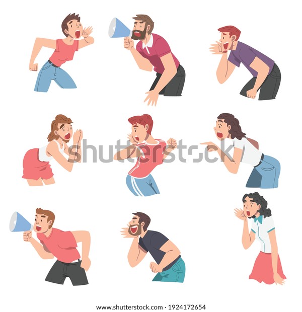 People Characters Shouting Screaming Loud Side Stock Vector (Royalty ...
