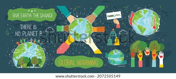 People Characters Trying Save Planet Earth Stock Vector (Royalty Free ...