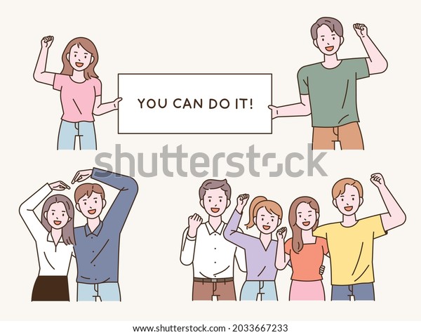 People Cheering Various Gestures Outline Simple Stock Vector (Royalty ...