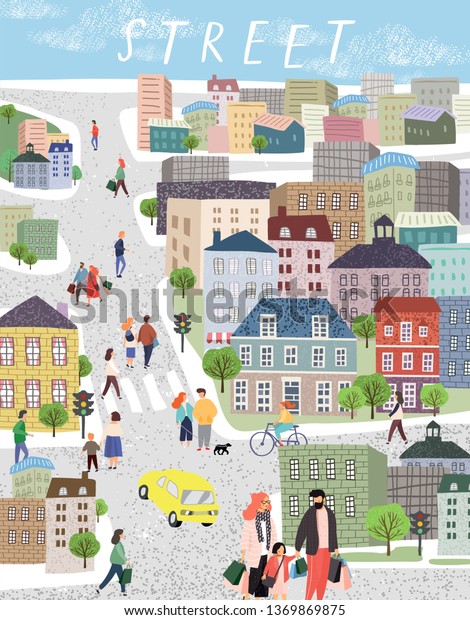People City Cute Cityscape Vector Illustration Stock Vector (Royalty ...