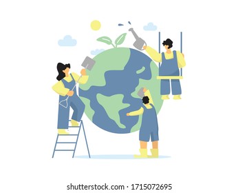 People Clean Earth Vector Illustration Earth Stock Vector (Royalty Free ...