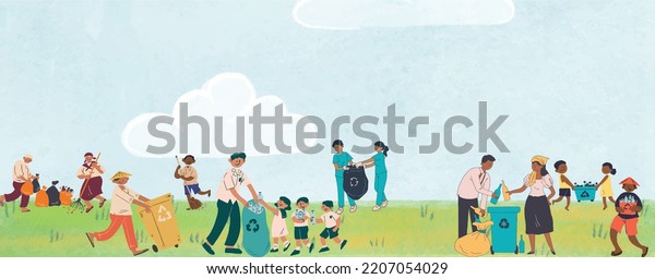 People Clean Trash Field Stock Vector (Royalty Free) 2207054029 ...