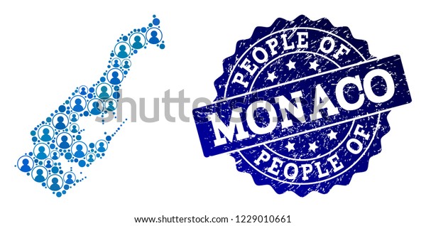 People Collage Blue Population Map Monaco: vector de stock (libre de ...