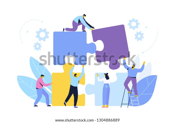 People connecting puzzle elements. Business concept. Partnership. Team ...