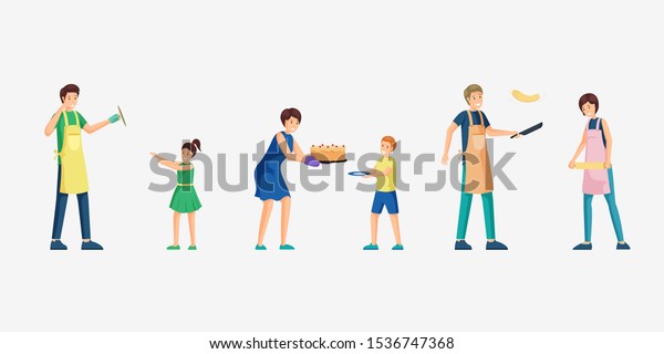 People Cooking Food Vector Illustrations Set Stock Vector (Royalty Free ...