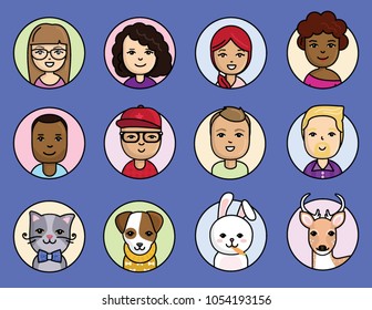 People Cute Animals Avatar Vector Illustration Stock Vector (Royalty ...