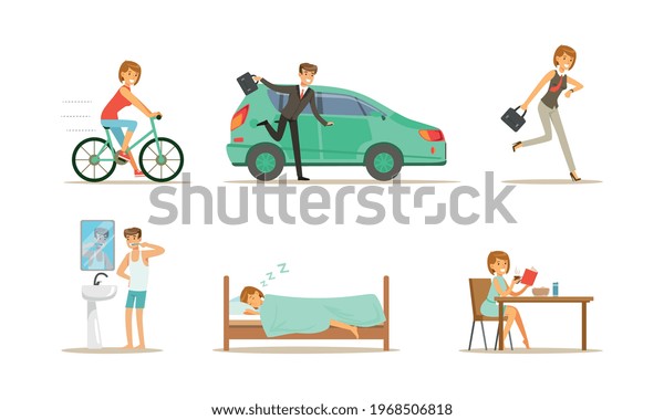 People Daily Routine Set Man Woman Stock Vector (Royalty Free ...