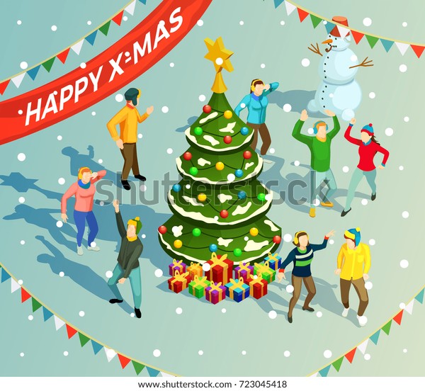 People Dancing Around Christmas Tree New Stock Vector (Royalty Free ...