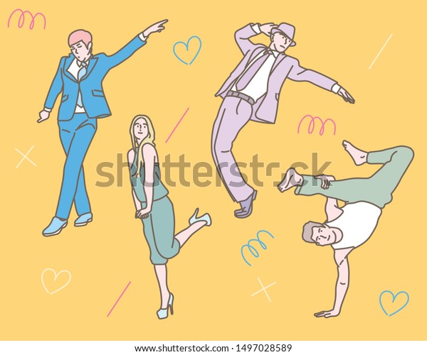 People Dancing Excitedly Various Poses Hand Stock Vector (Royalty Free ...