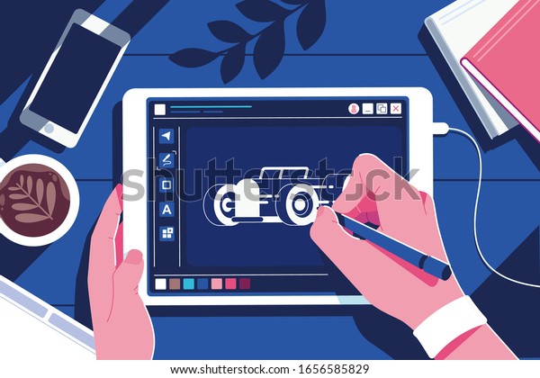 People Drawing Illustration Tablet Stock Vector (Royalty Free ...