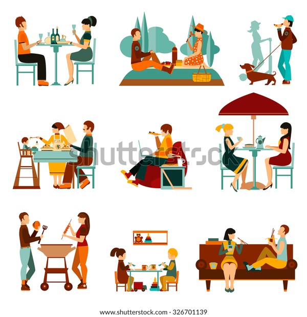People Eating Out Homes Flat Icons Stock Vector (Royalty Free) 326701139
