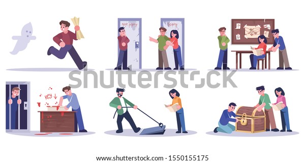 People Escape Room Flat Vector Illustrations Stock Vector (Royalty Free ...