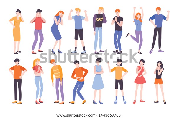 People Expressing Different Emotions Flat Composition Stock Vector ...
