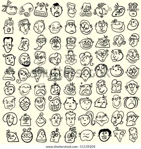 People Faces Doodle Cartoon Expressions Emotions Stock Vector (Royalty ...