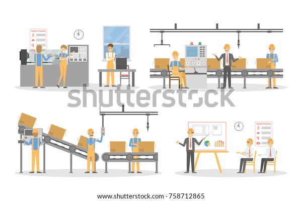 People Factory Working Set Production Manufacturing Stock Vector ...