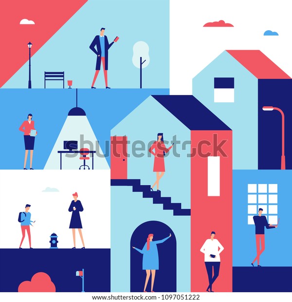 People Gadgets Flat Design Style Illustration Stock Vector (Royalty ...