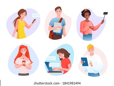 People Gadgets Vector Illustration Set Cartoon Stock Vector (Royalty ...