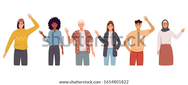 People Greet Gesture Flat Vector Illustration Stock Vector (Royalty ...
