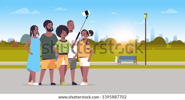 People Group Using Selfie Stick Taking Stock Vector (Royalty Free ...