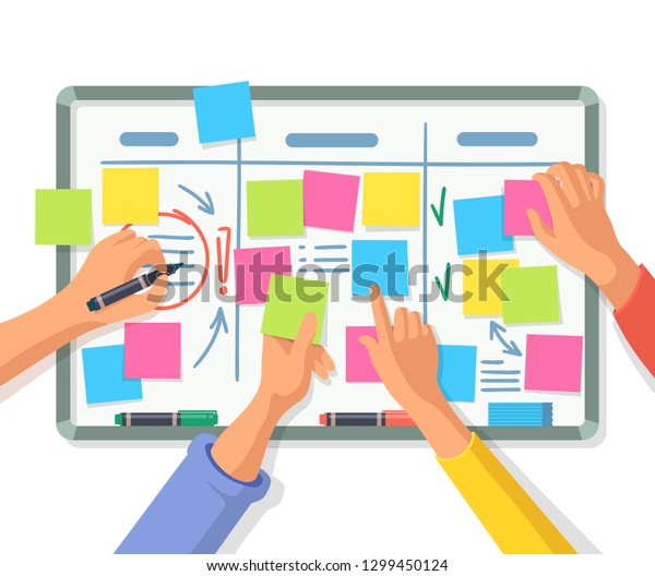 People Hand Using Stickers On Board Stock Vector (Royalty Free) 1299450124