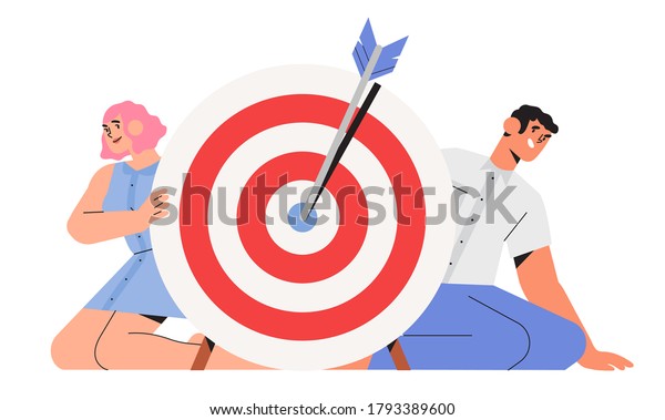 People hold big target with arrow in bullseye, teamwork success, people ...