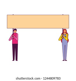 People Holding Banners Stock Vector (Royalty Free) 1244809783 ...