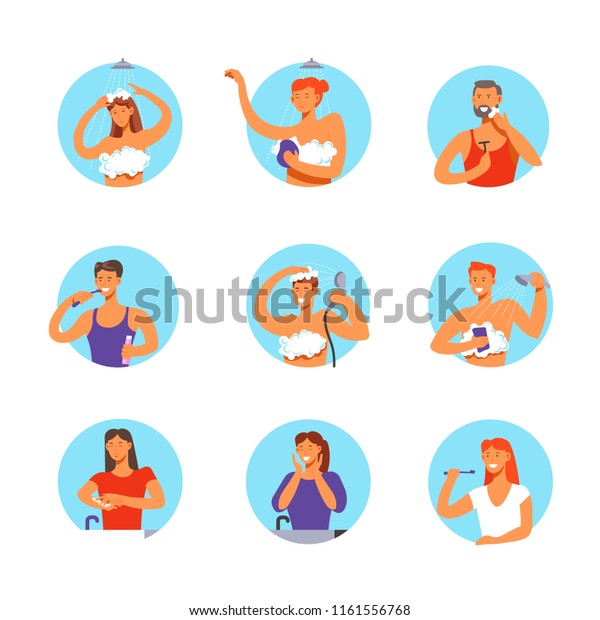 People Hygiene Procedures Vector Cartoon Icons Stock Vector (Royalty ...