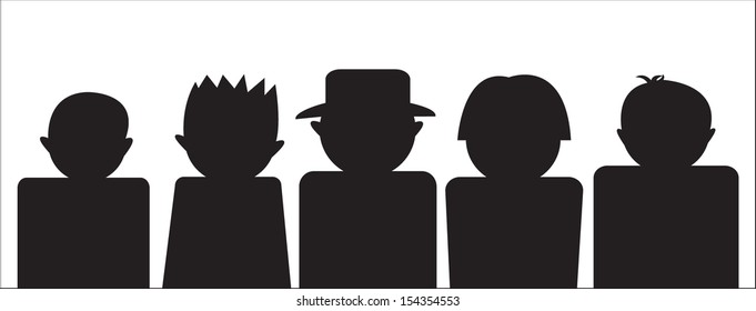 Silhouettes Cartoon Characters Isolated On White Stock Illustration