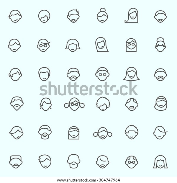 People Icons Simple Thin Line Design Stock Vector (Royalty Free) 304747964