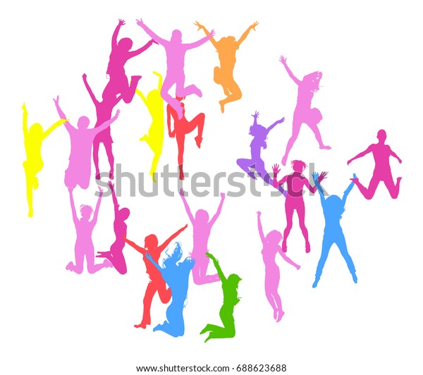People Jumping Hurray Team Stock Vector (Royalty Free) 688623688 ...
