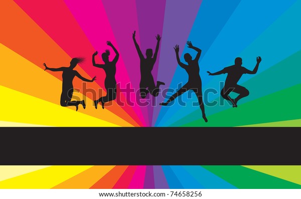 People Jumping On Rainbow Background: เวกเตอร์สต็อก (ปลอดค่าลิขสิทธิ์ ...