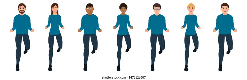 People Jumping Running Front View Happy Stock Vector (Royalty Free ...