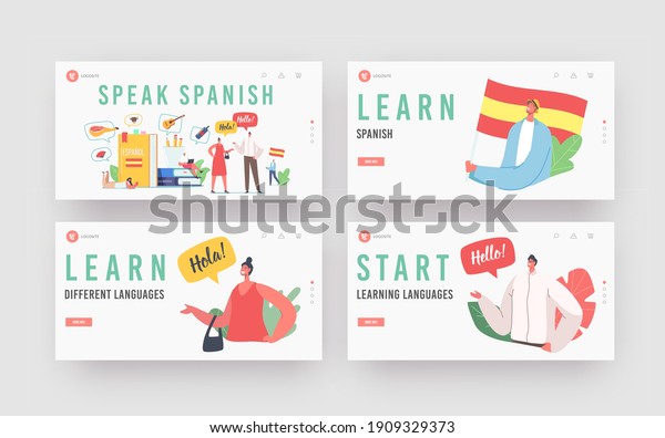 People Learning Spanish Language Course Landing Stock Vector (Royalty ...