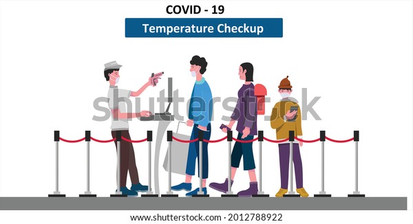 People Lining Body Temperature Check Before Stock Vector (Royalty Free ...