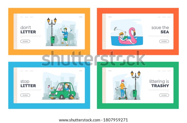 People Littering Pollution Landing Page Template Stock Vector (Royalty ...