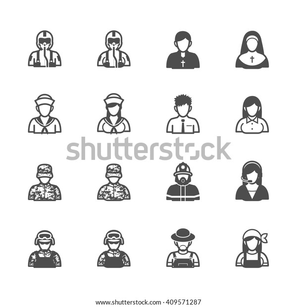 People Occupation Icons White Background 스톡 벡터(로열티 프리) 409571287 ...