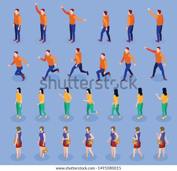 People On Move Set Isometric Icons Stock Vector (Royalty Free) 1491080015