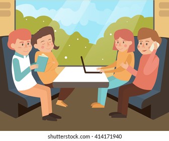 People On Train Reading Book Sleeping Stock Vector (Royalty Free ...