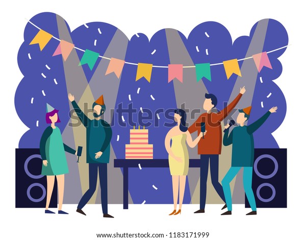 People Party Cartoon Colorful Flat Style Stock Vector (Royalty Free ...